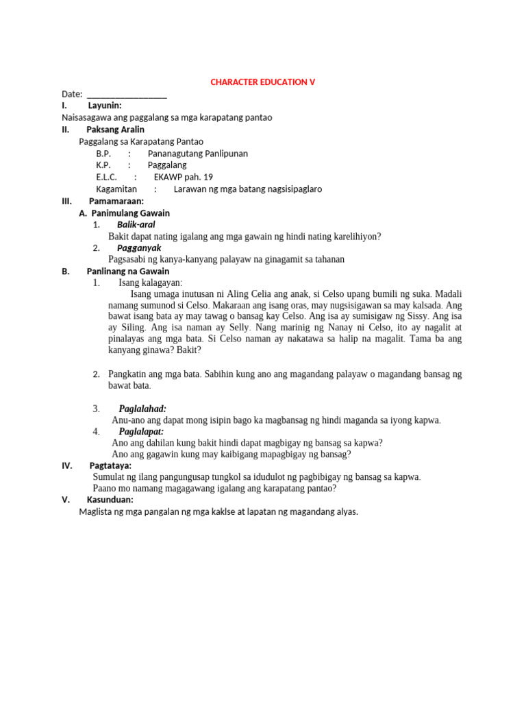 3rd and 4th Character Education | PDF