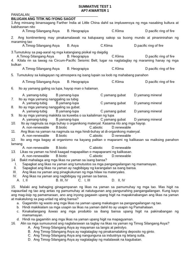 Summative Test 1 | PDF