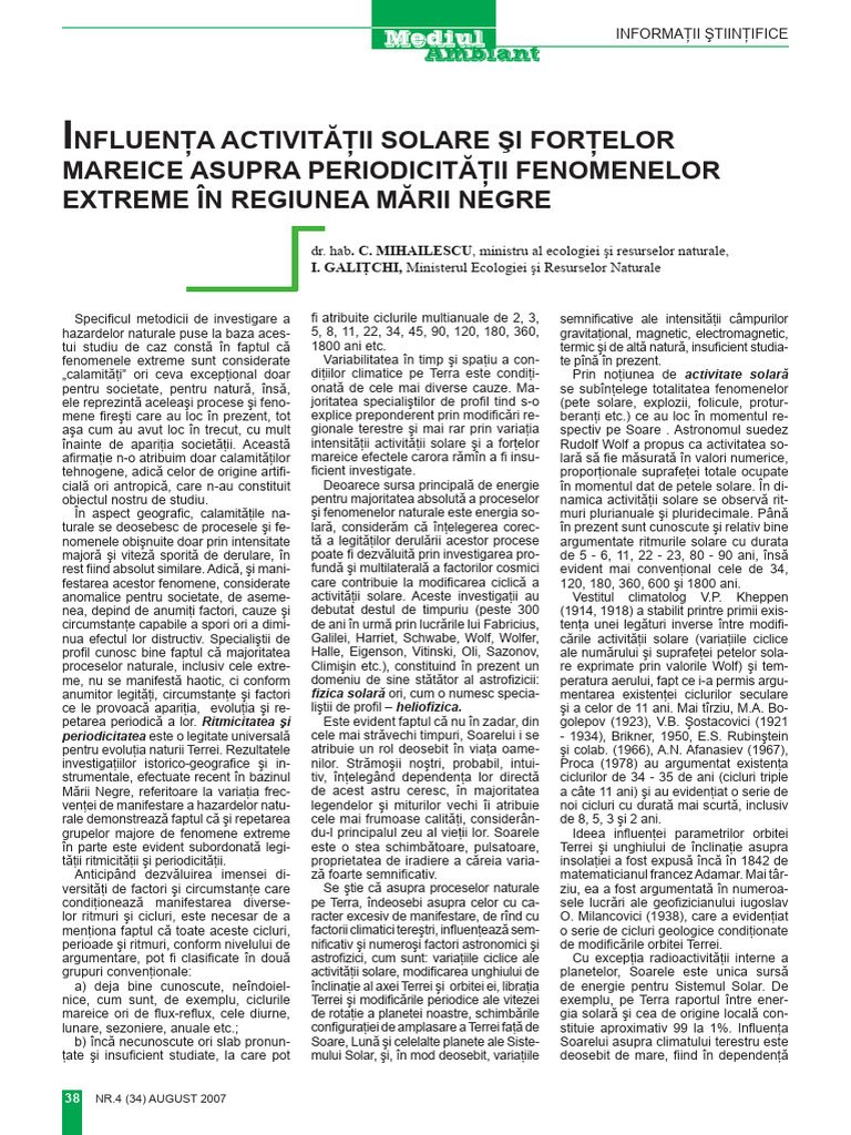Influenta Activitatii Solare Si Fortelor Mareice - 1 | PDF