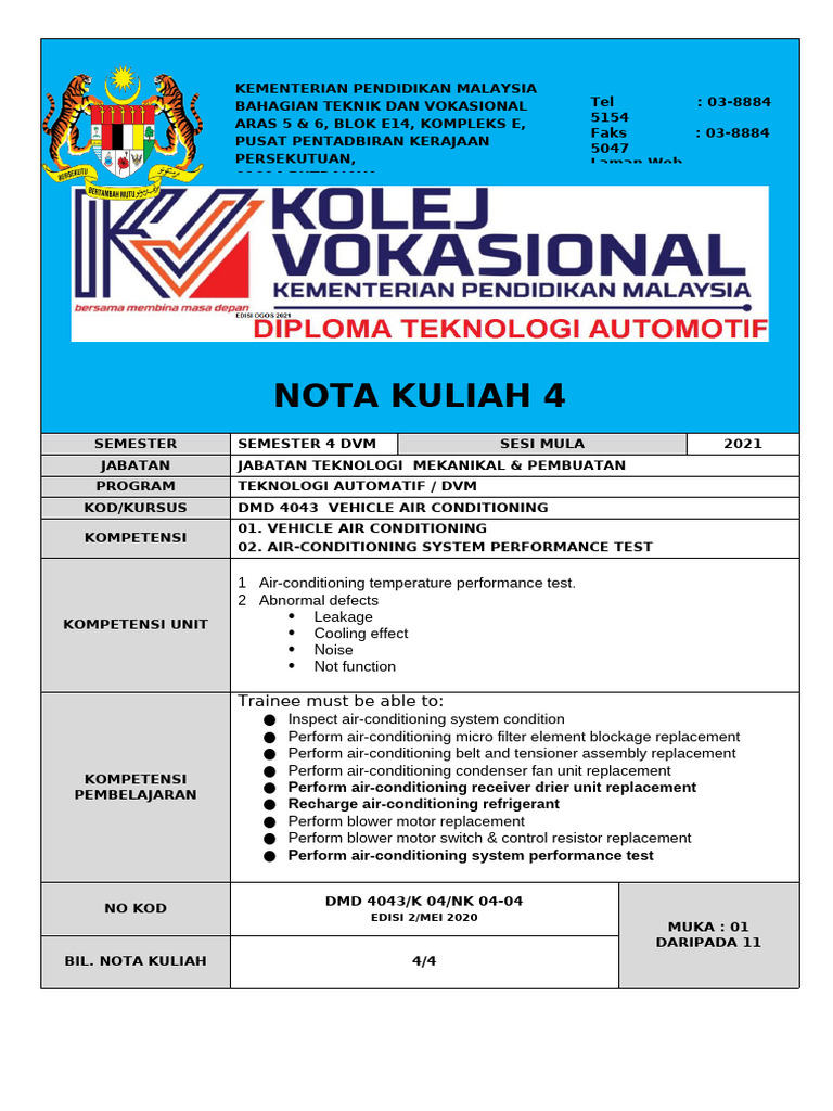DMD 4043 Nota Kuliah 4 - Pemeriksaan Penyamanan Udara Kereta | PDF