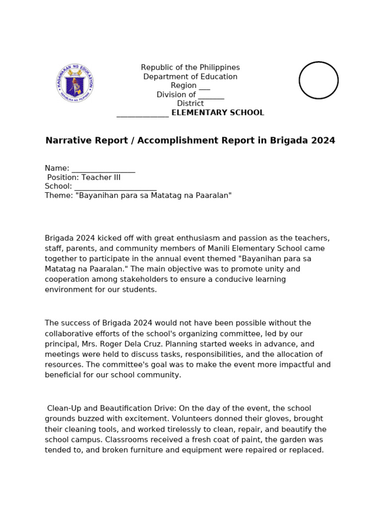 Narrative_accomplishment Report Be23 | PDF