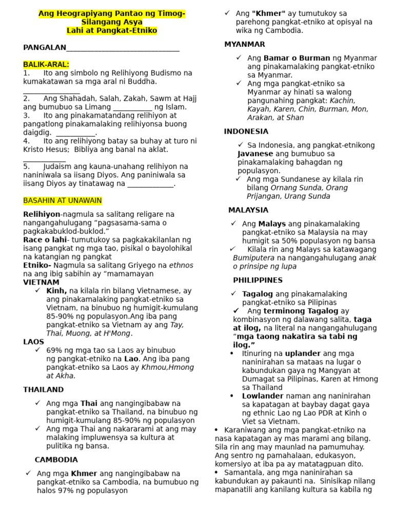 Ang Heograpiyang Pantao NG Timog | PDF Ang Heograpiyang Pantao NG Timog | PDF