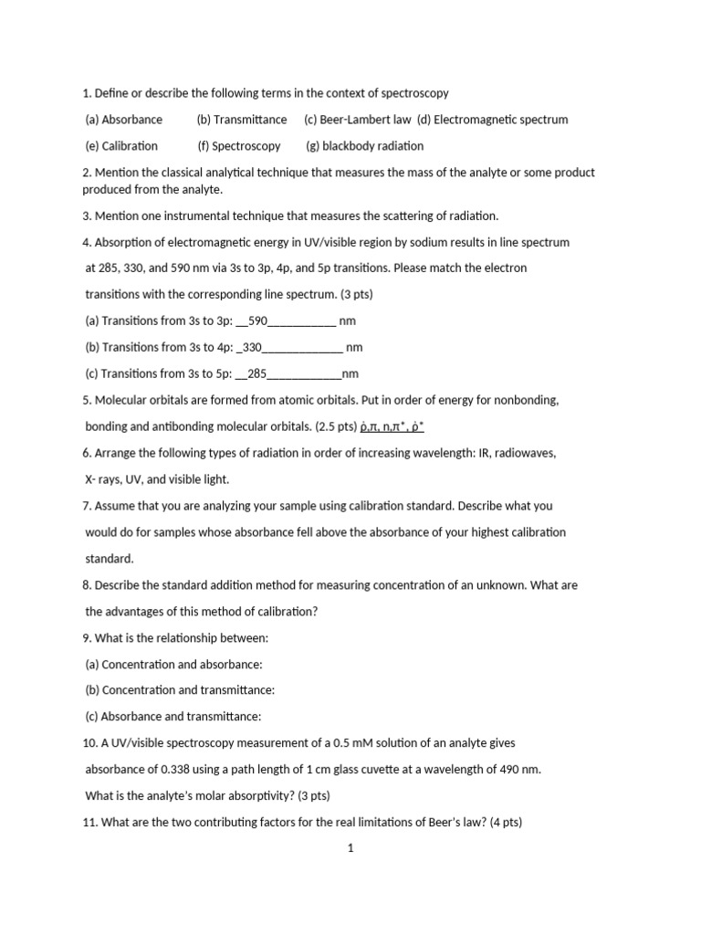 CHEM 302 Tutorial Questions-1 | PDF | Ultraviolet–Visible Spectroscopy ...