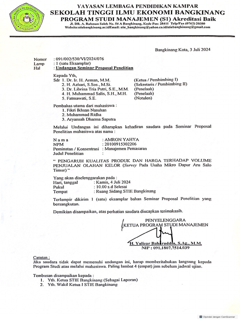 Undangan Sempro An. Amron Yahya | PDF