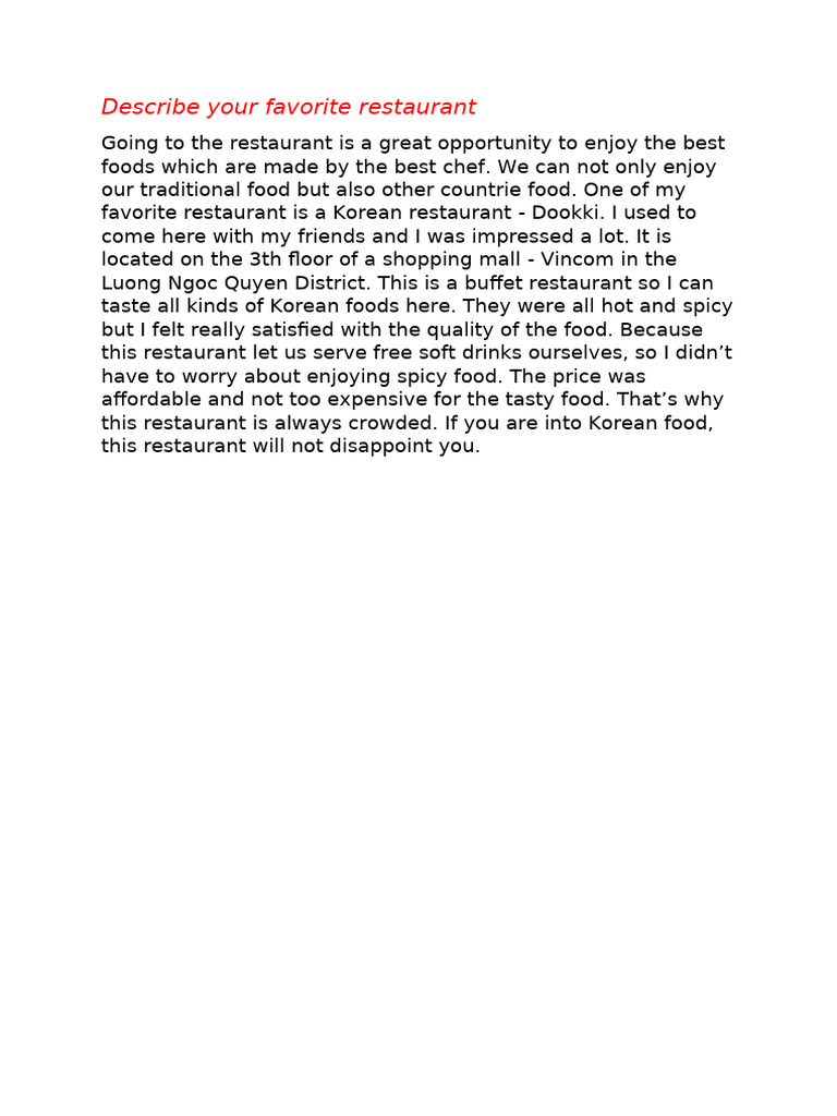 Describe Your Favorite Restaurant | PDF