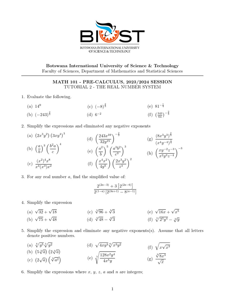 MATH 101 Tutorial 2-1 | PDF