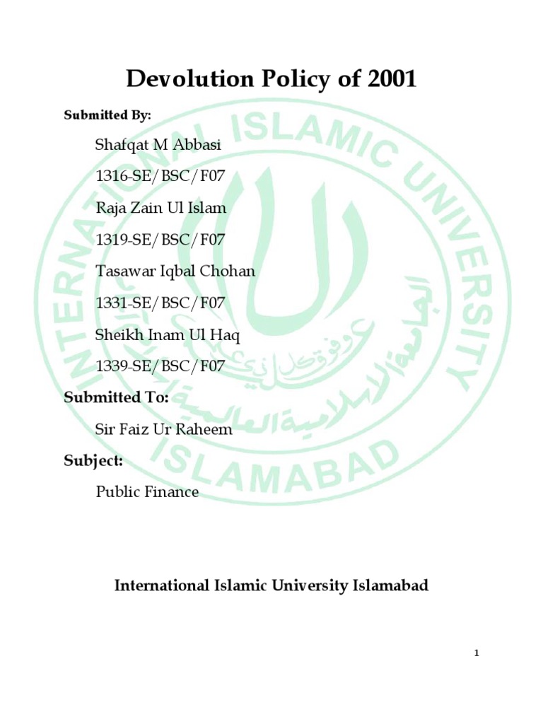 Devolution Policy of 2001 Submitted by Students | PDF | Local ...
