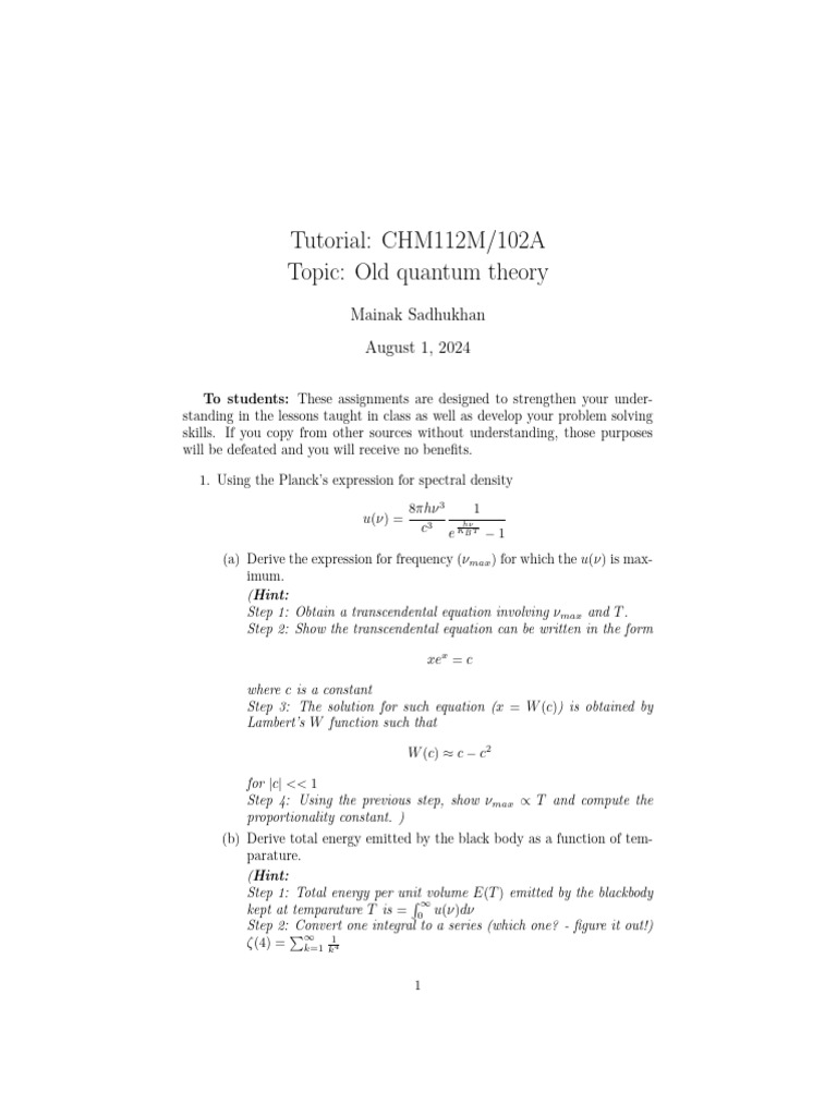 Tutorial 1 | PDF | Equations | Mathematical Physics
