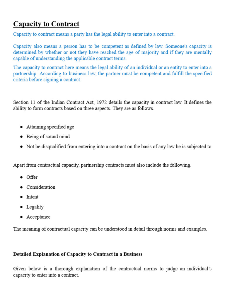 Capacity To Contract | PDF