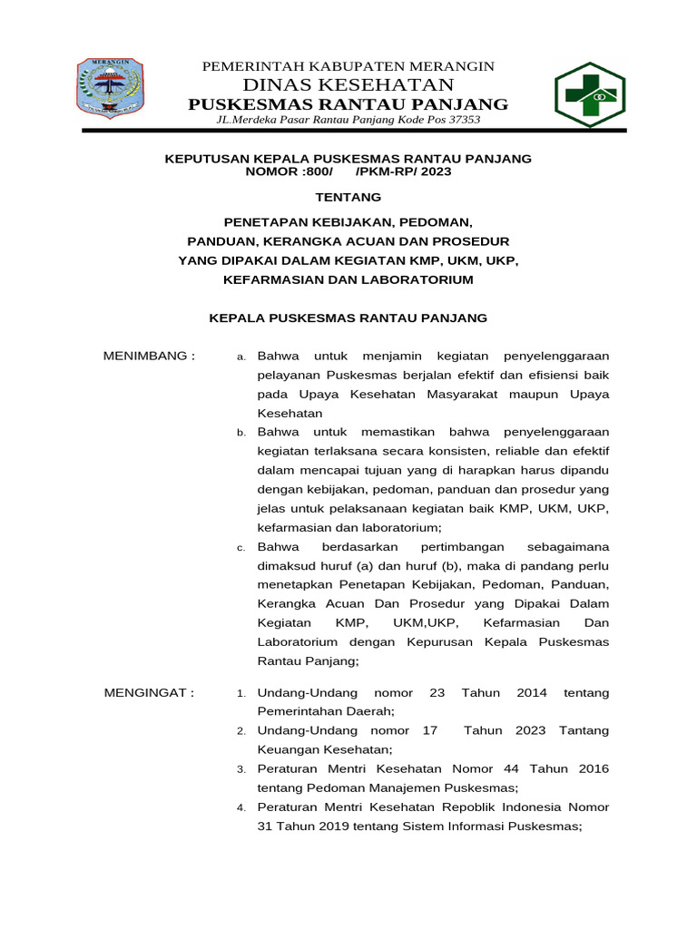 SK Penetapan Kebijakan, Pedoman, Panduan, Kerangka Acuan Dan Prosedur Yang Di Pakai Dalam ...