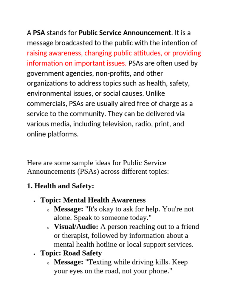 A PSA Stands For Public Service Announcement | PDF | Advertising ...