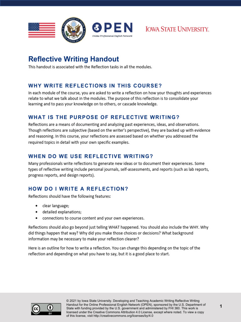 AWC - Reflective Writing - Handout | PDF