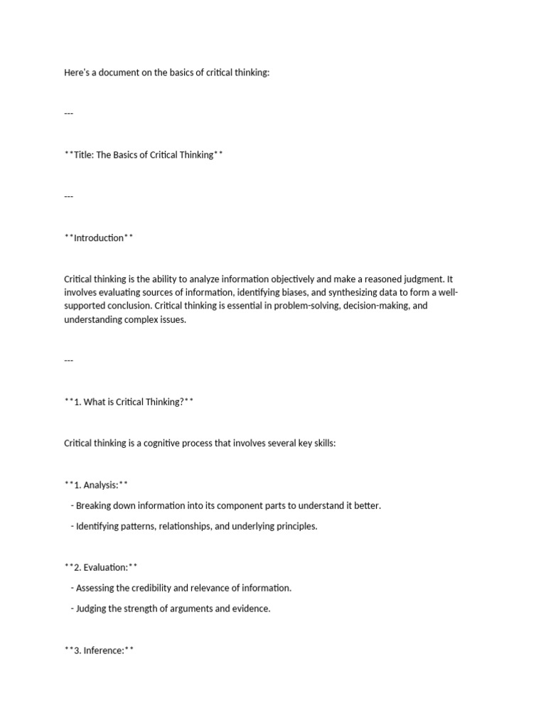 The Basics of Critical Thinking | PDF