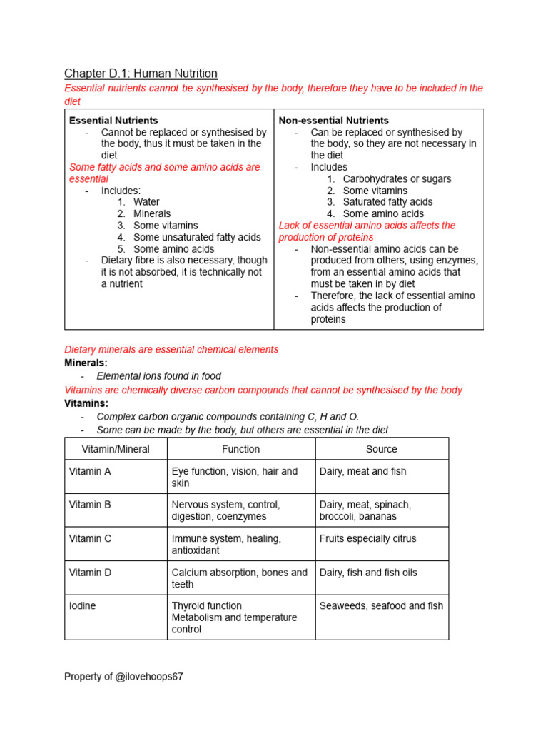 Chapter D.1: Human Nutrition: Essential Nutrients Non-Essential Nutrients | PDF