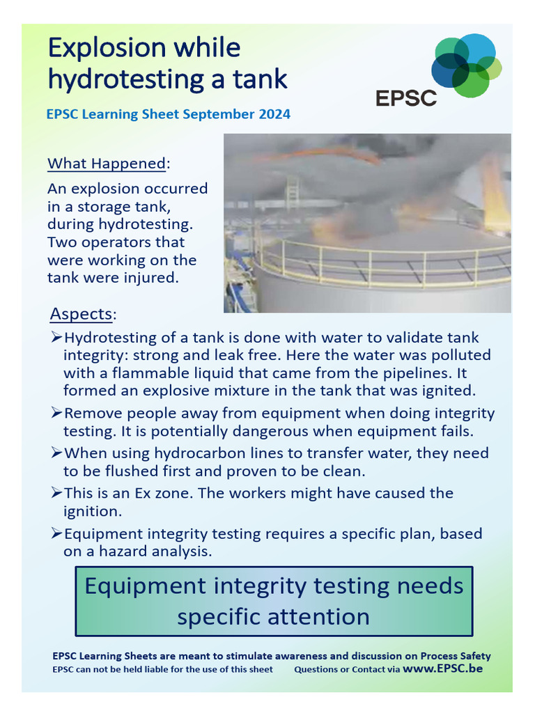 24.07_EPSC_Learning_Sheet_Explosion_while_hydrotesting_a_tank | PDF