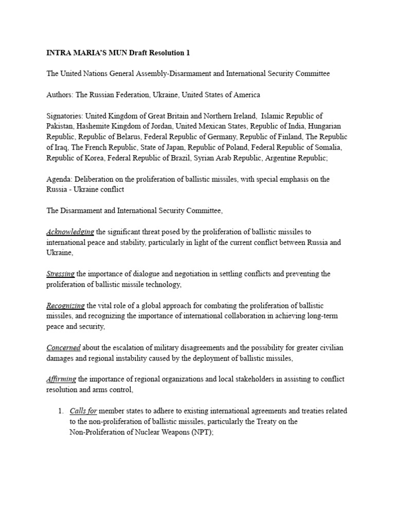 Intra Maria's Mun Draft Resolution 1 | PDF