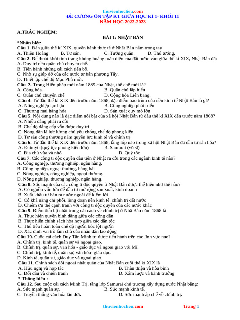 thuvienhoclieu.com-De-cuong-on-tap-Lich-Su-11-giua-HK-1-nam-2022-2023 | PDF