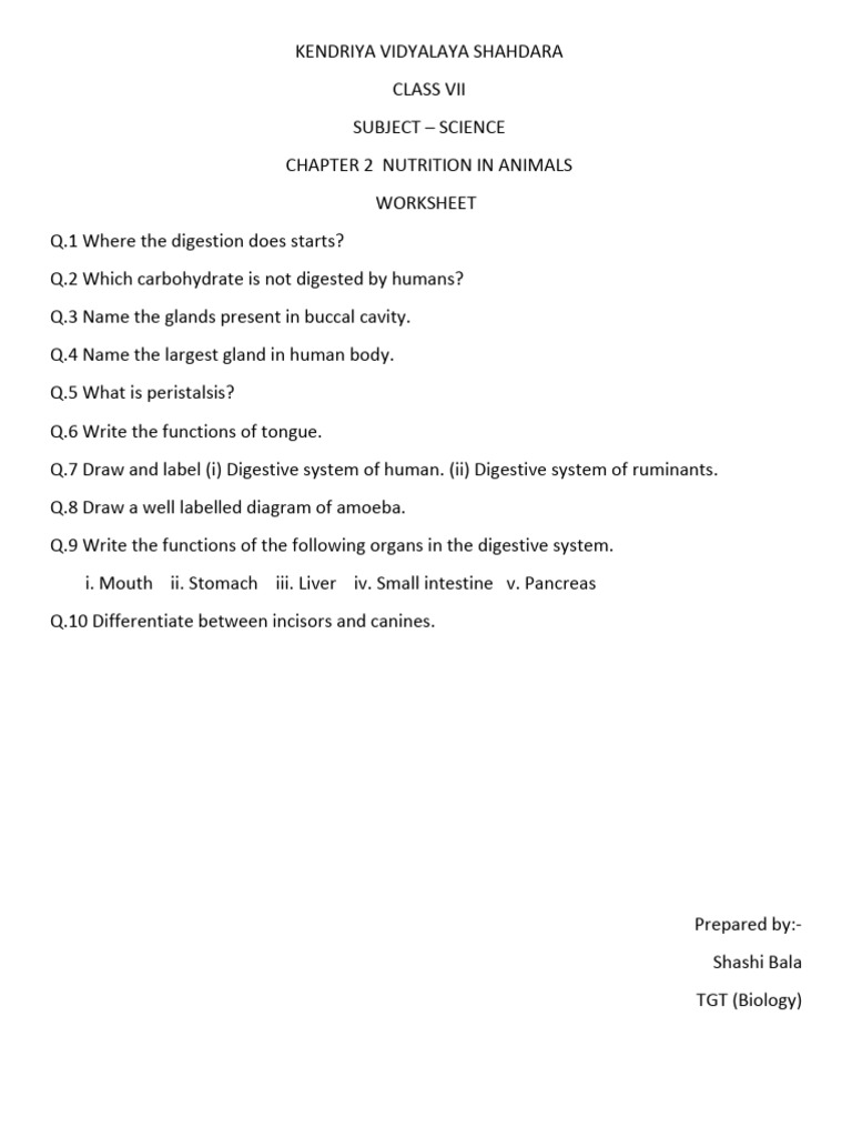 30.3.20 VII SCIENCE CHAPTER 2 Nutrition in Animals | PDF