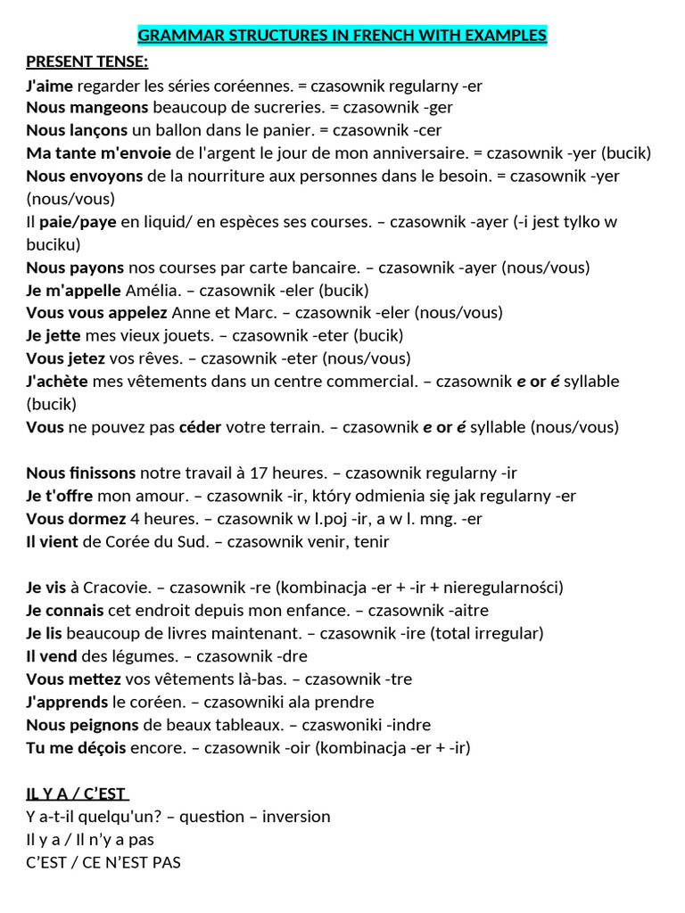 Grammar Structures in French With Examples | PDF