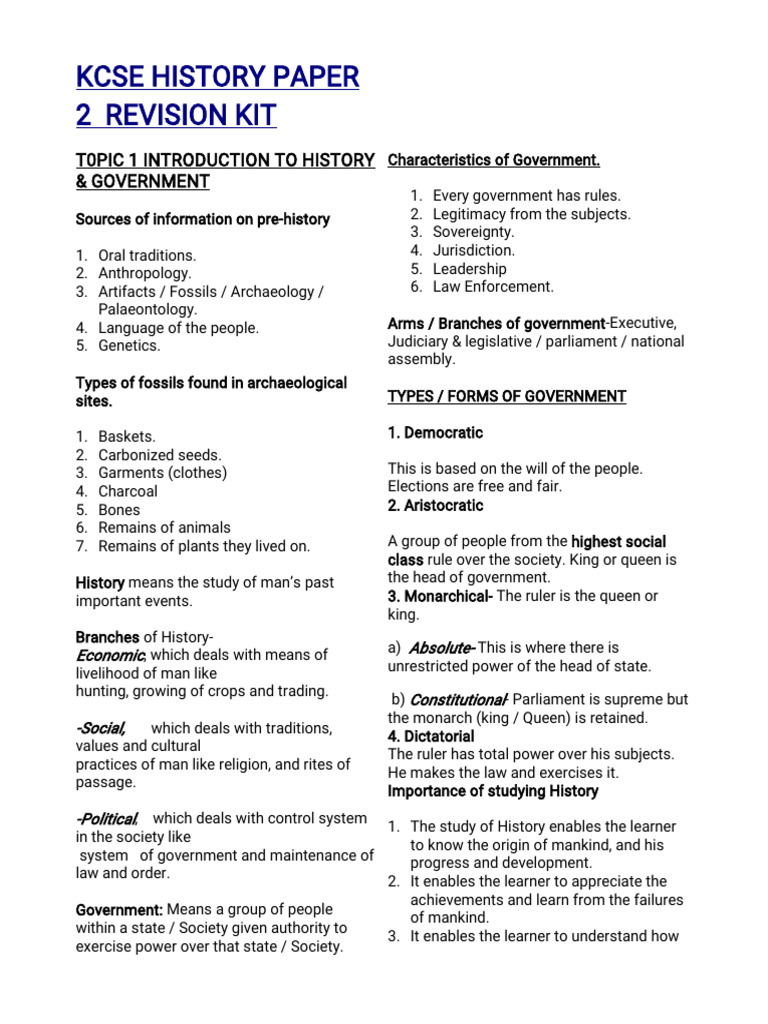 Kcse History Paper 2 Revision. | PDF