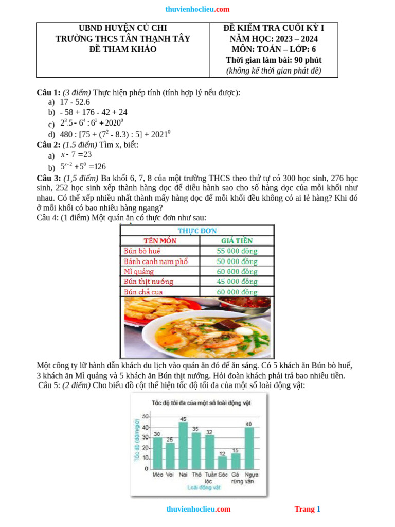 thuvienhoclieu.com-20-De-on-thi-HK1-Toan-6-nam-2023-2024 | PDF