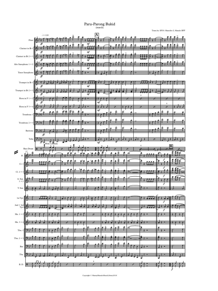 Paru Parong Bukid March PDF PDF Free | PDF | Brass Instruments | Aerophones