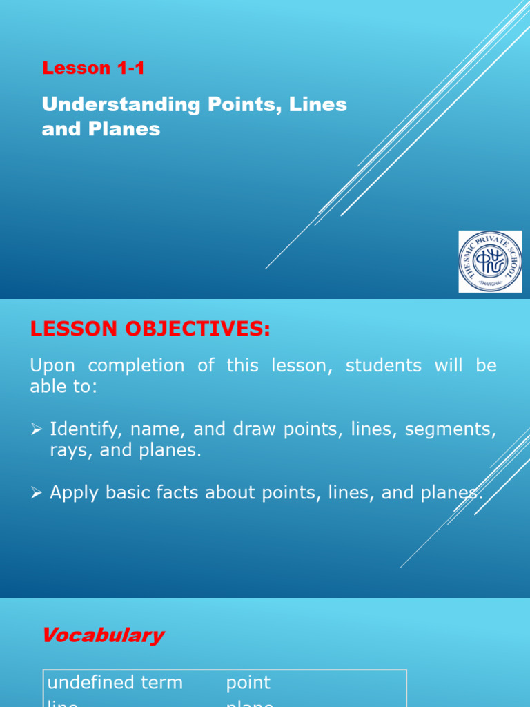 Lesson 1.1 Understanding Points, Lines and Planes | PDF | Line ...