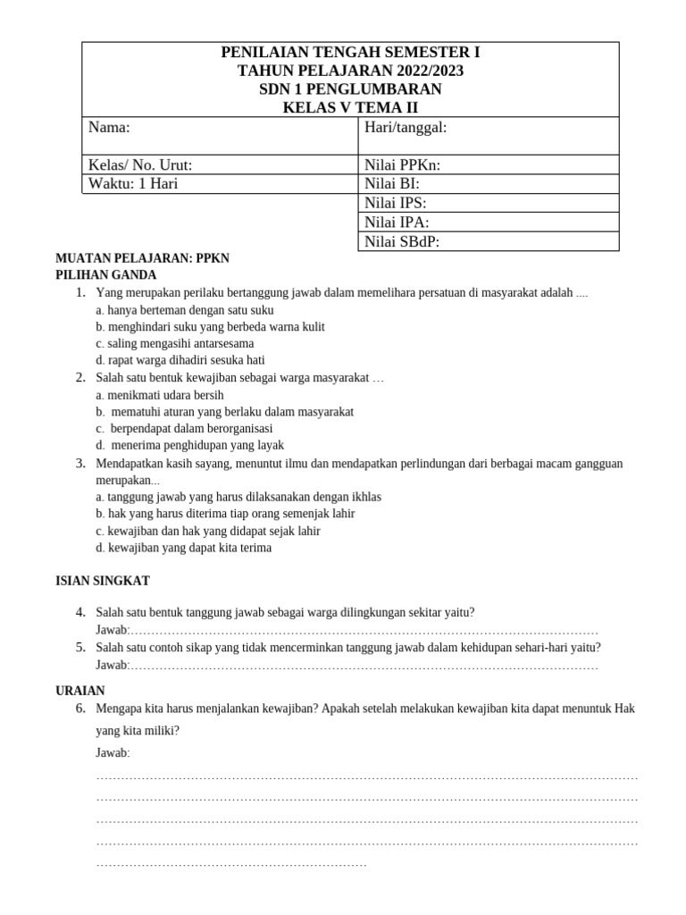 Soal Uts Tema 2 | PDF