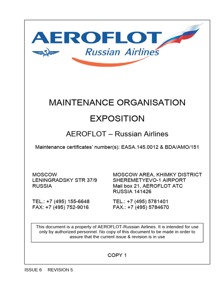 Aeroflot Maintenance Organisation Exposition | PDF