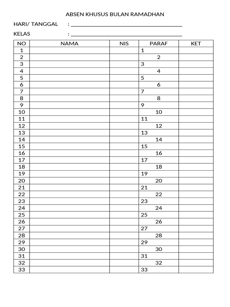 Absen Khusus Bulan Ramadhan | PDF