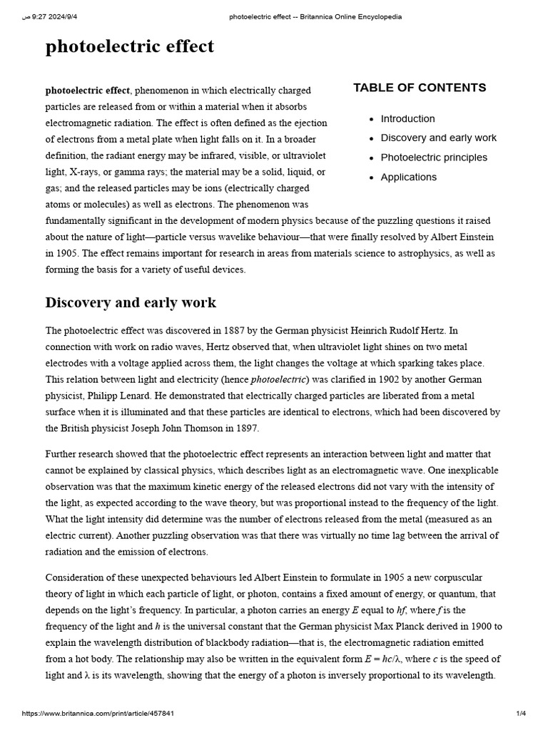 Photoelectric Effect - Britannica Online Encyclopedia | PDF