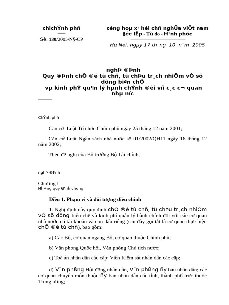 NGHÞ ®ÞNH Quy ®ÞNH Chõ ®É Tù CHÑ, Tù Chþu TR CH Nhiöm Vò Sö Dông Bi N Chõ V Kinh Phý Qu N Lý H ...