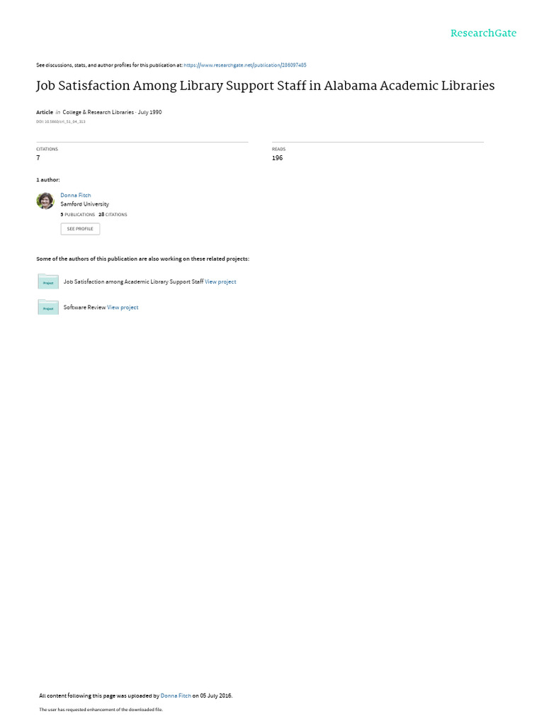 Job Satisfaction Among Library Support Staff in Al | PDF