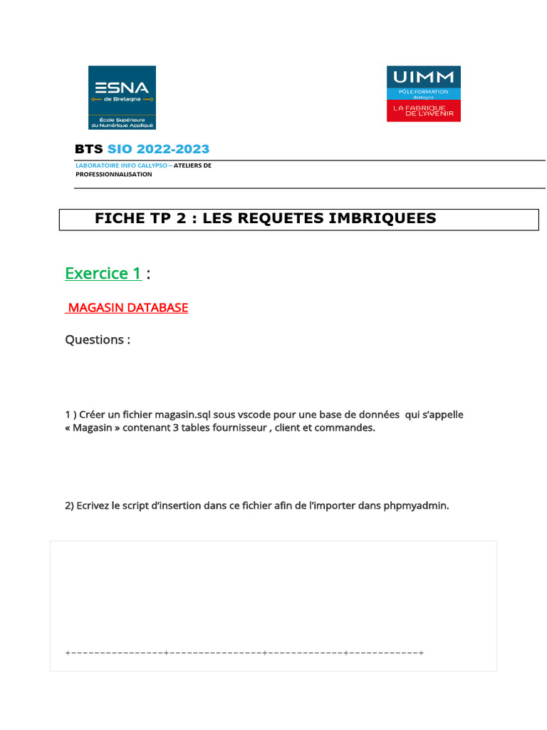TP 2 Les Requetes Imbriquees | PDF