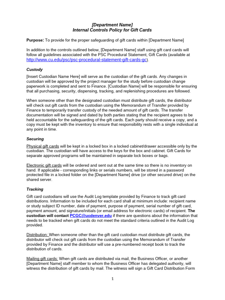 Gift Card Internal Controls - Sample | PDF