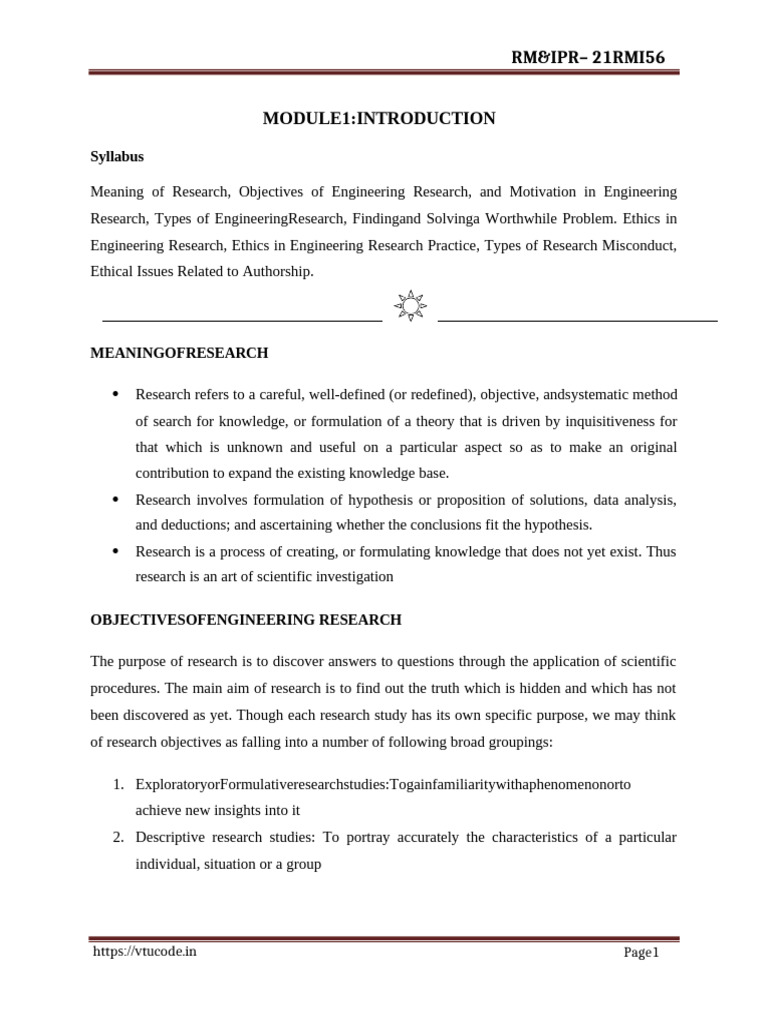 Module 1 RM 2021 Scheme 5th Semester | PDF
