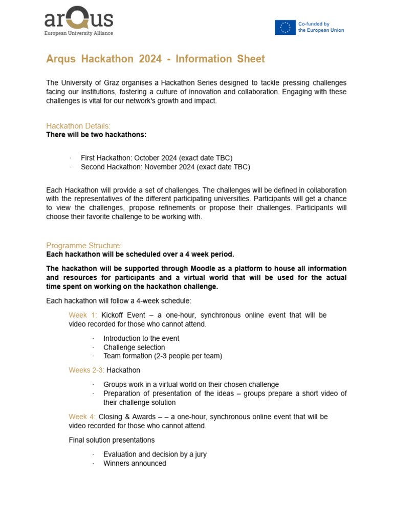 Arqus Hackathon 2024 Information Sheet Rev | PDF
