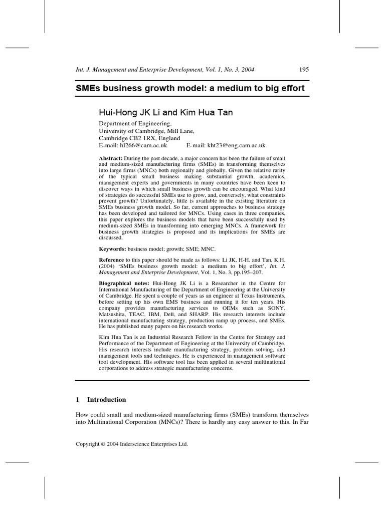 Smes Business Growth Model Medium To Big Effort | PDF
