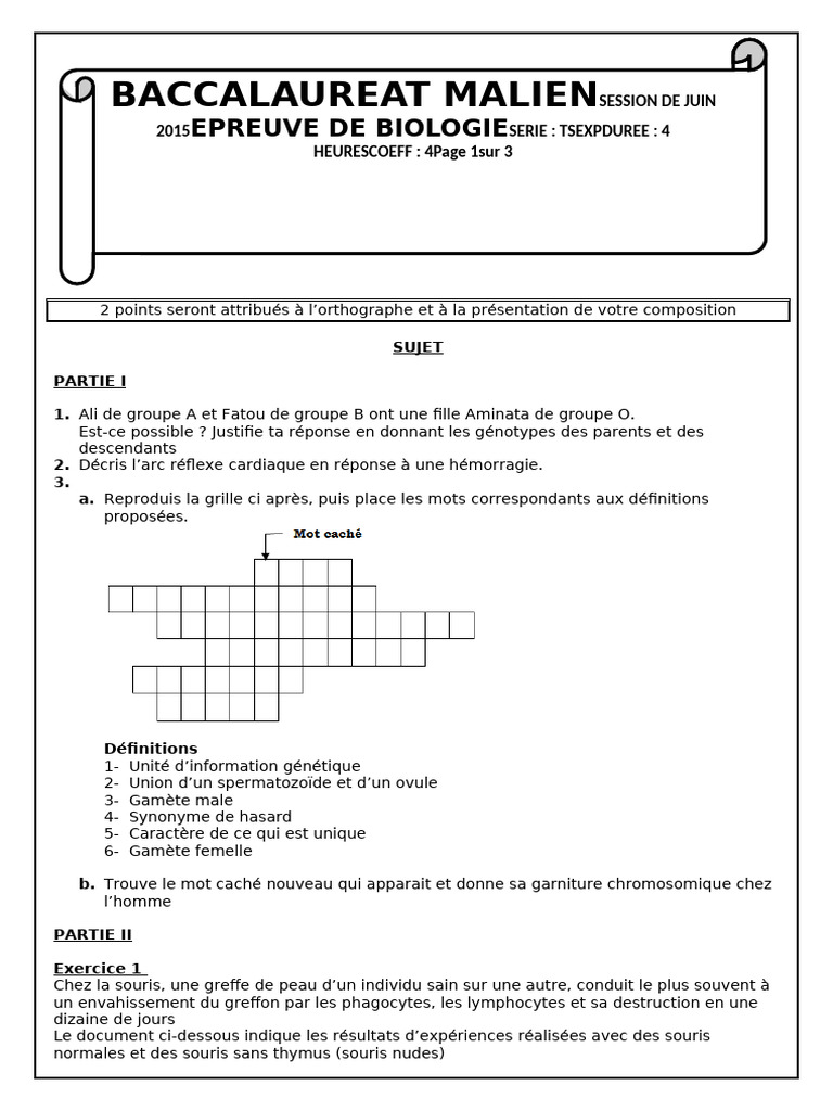 (Biologie) Bac 2015 Sujet | PDF