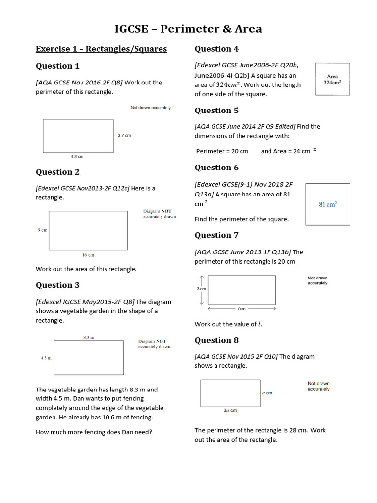 1 Area Perimeter of Quadrilaterals Triangles | PDF
