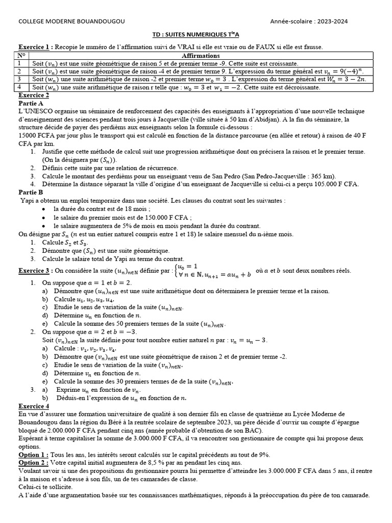 TD Suite Numérique TleA | PDF