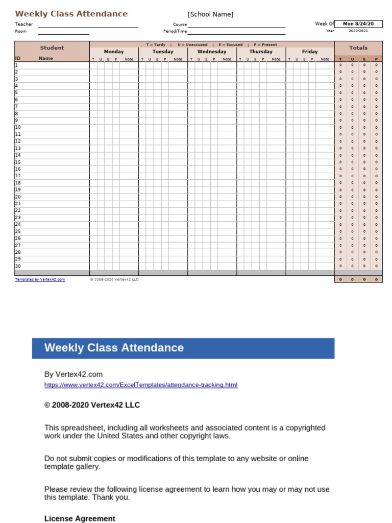 Class Attendance Weekly | PDF