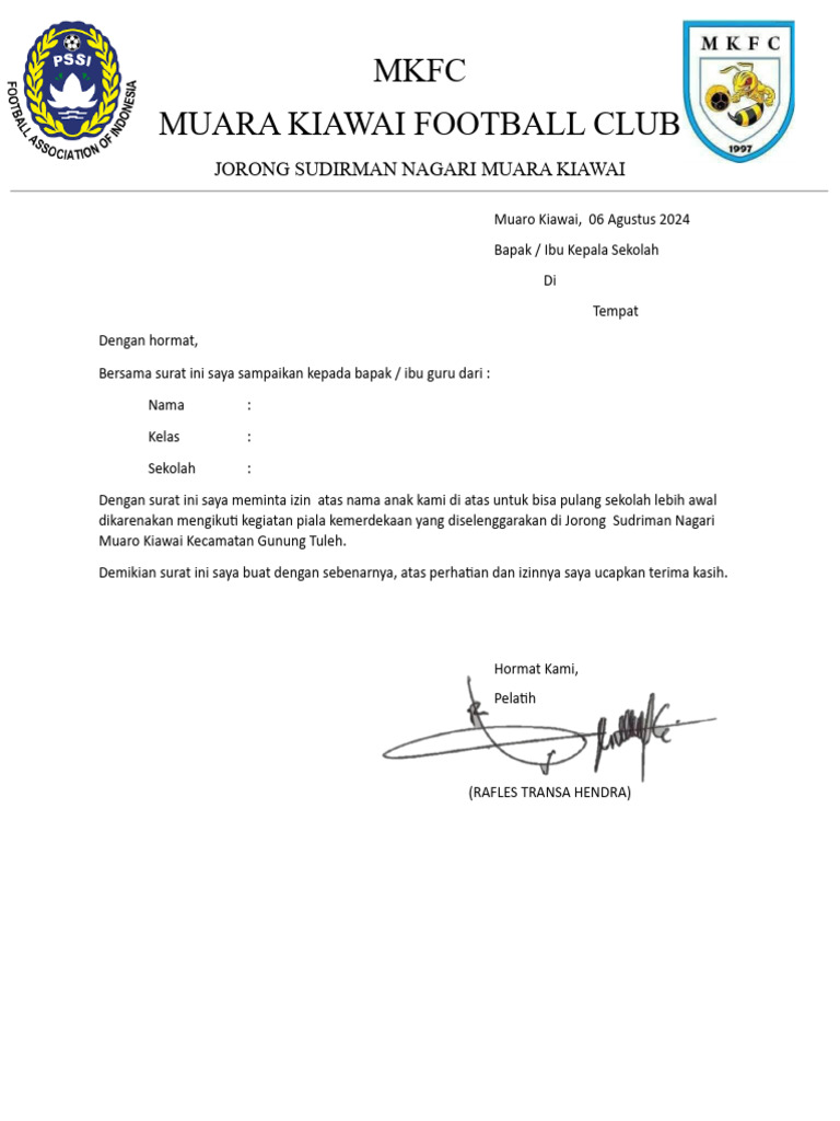 SURAT IZIN MENGIKUTI LOMBA | PDF