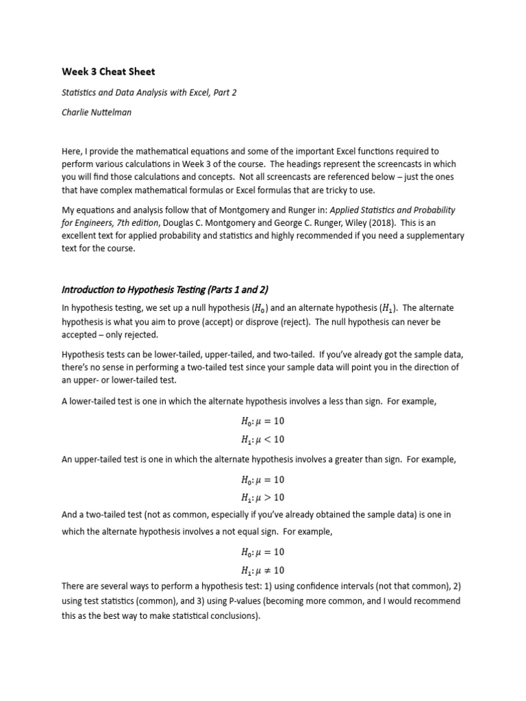 Microsoft Word - Week 3 Cheat Sheet | PDF