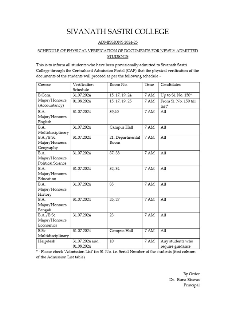 Instructions For Physical Verification of Documents Admission 2024 | PDF