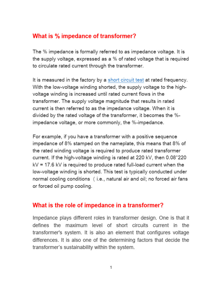 Impedance of Transformer | PDF