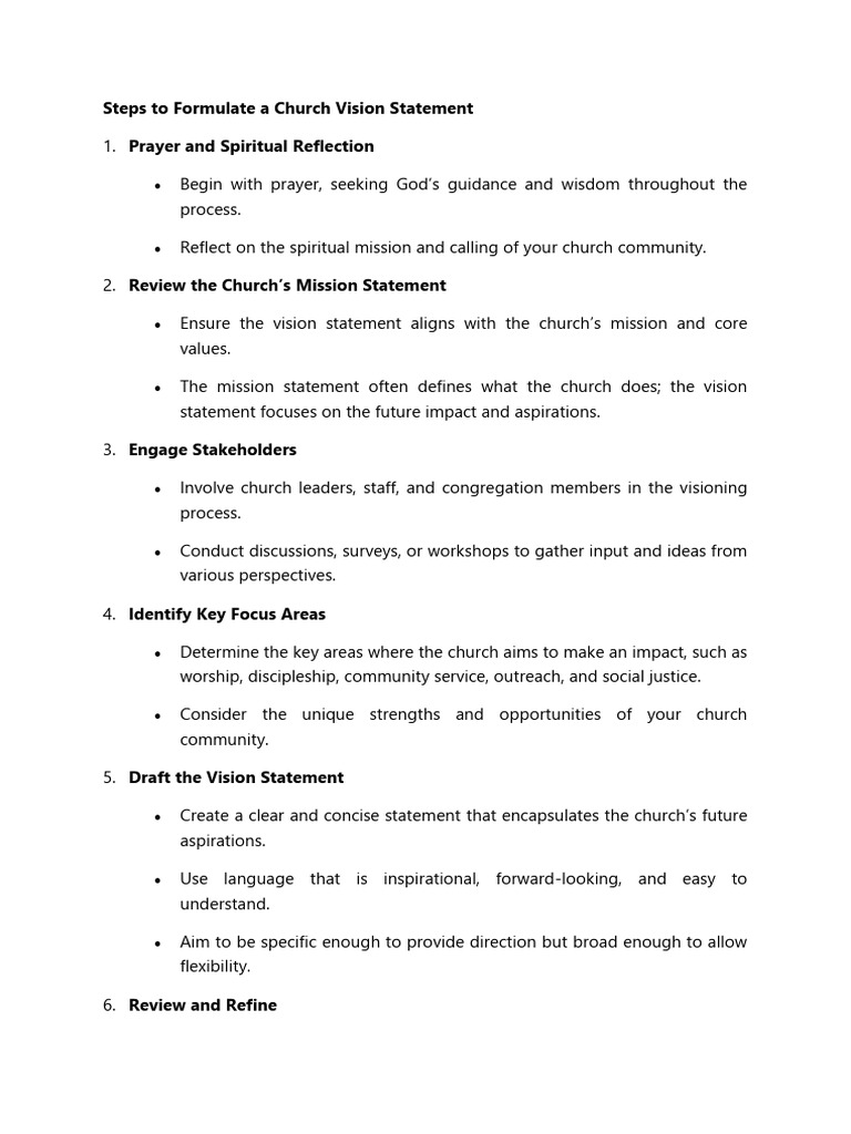 Steps To Formulate A Church Vision Statement | PDF