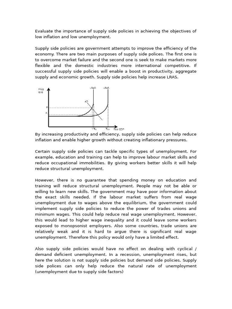 Evaluate The Importance of Supply Side Policies in Achieving The ...