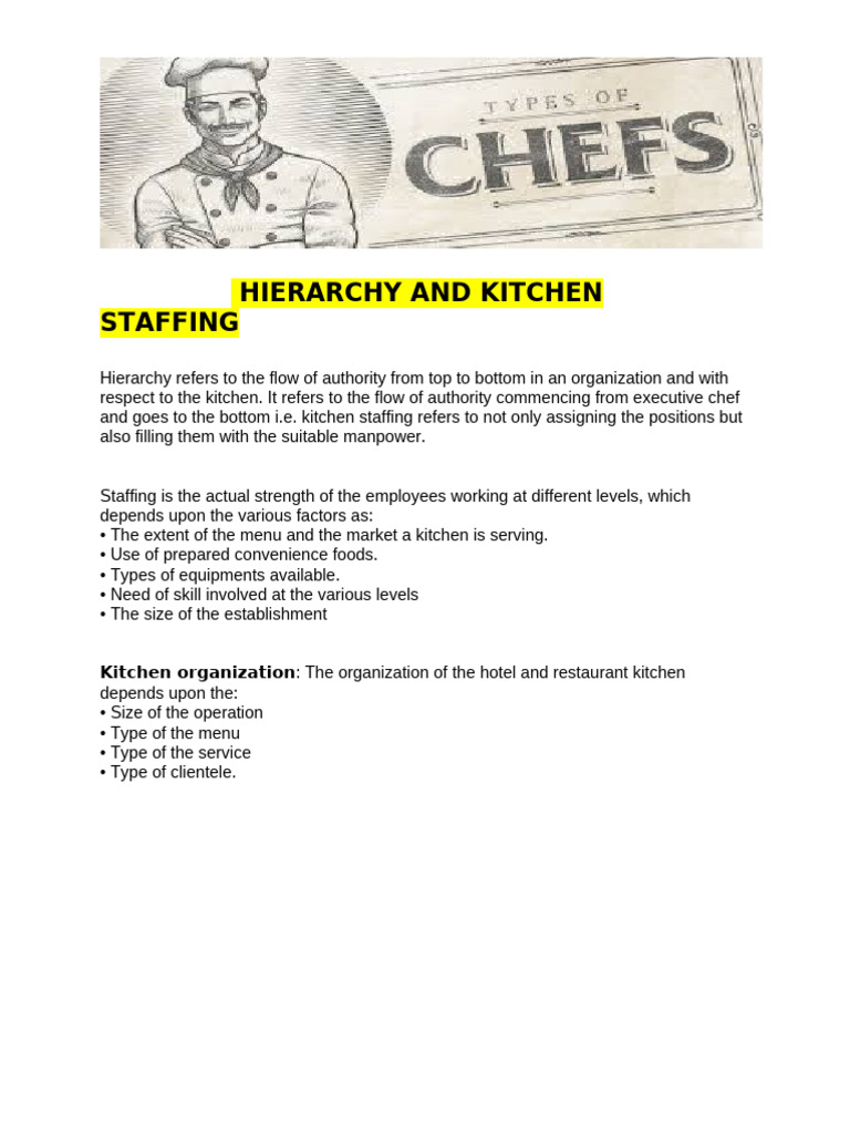 Unit 3-HIERARCHY AND KITCHEN STAFFING | PDF