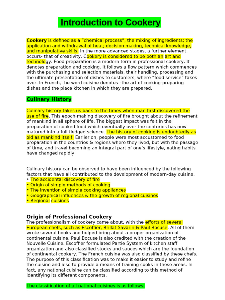 Unit 2-Cookery & Culinary History | PDF